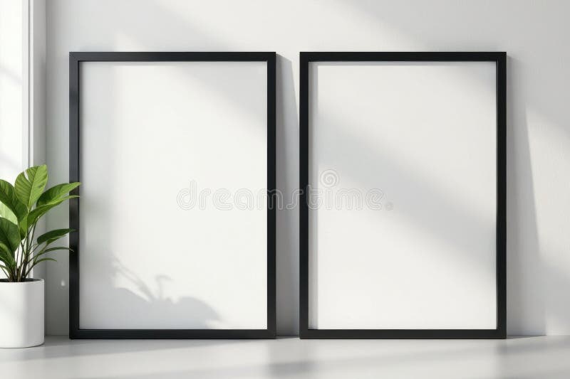 Two Sleek Black Frames, Minimalist Design, Empty , Surface, Rectangle ...