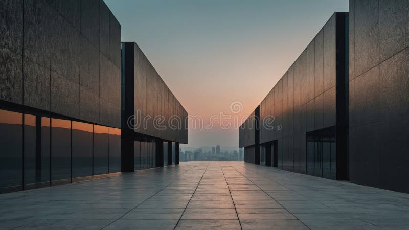 Modern Architecture at Sunset with Dark Buildings Framing a Serene ...