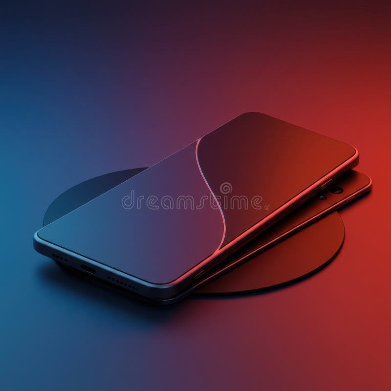 Two Sleek Smartphones on a Dark Surface with Red and Blue Gradient ...