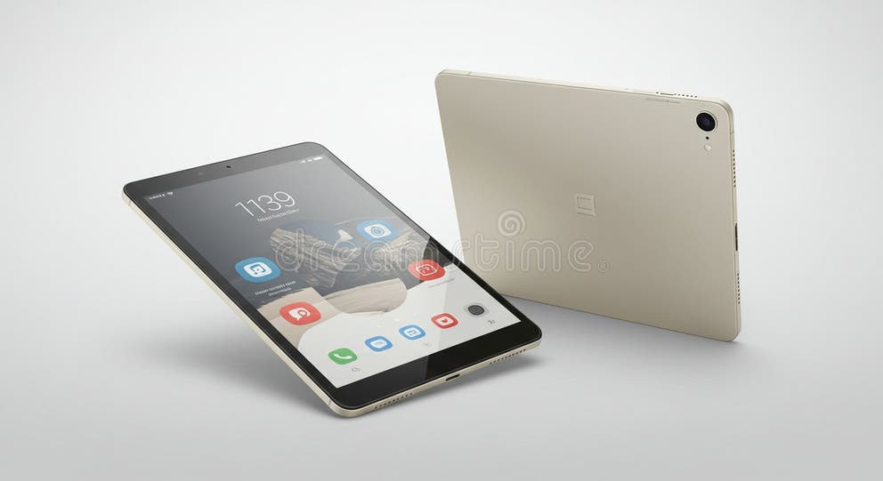 Two Sleek Tablets Displayed. One Tablet Shows Its Front with a Glossy ...