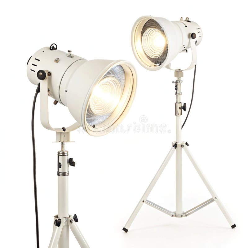 Two White Spotlight Lights Isolated on White Background Stock ...