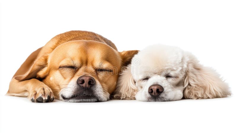 Two Sleeping Dogs: Brown and White Poodle Resting Peacefully Together ...