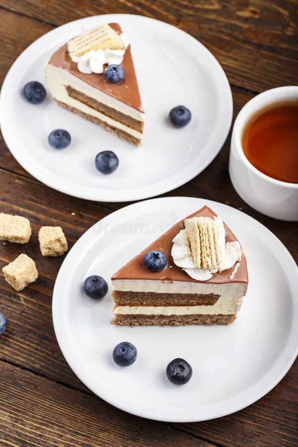 Two slice of cake and tea stock image. Image of mint - 156901383