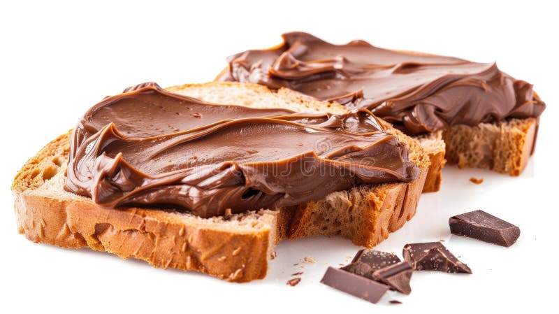 Two Slices of Bread with Chocolate Spread and Chocolate Chunks on a ...