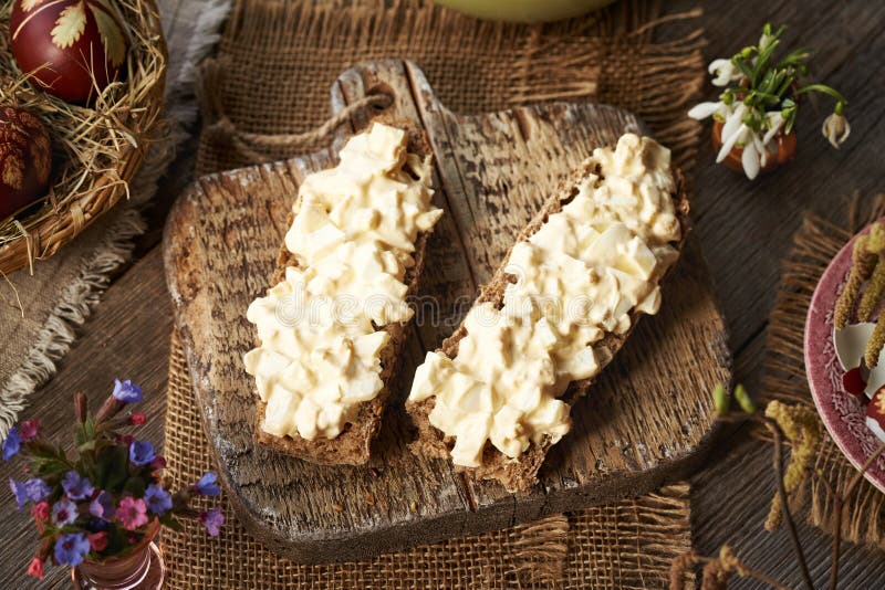 Bread with Spread Made of Leftover Easter Eggs Stock Image - Image of ...