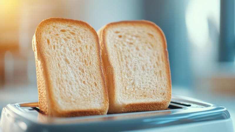 Two Slices of Bread are Toasting in a Small Metal Toaster, AI Stock ...