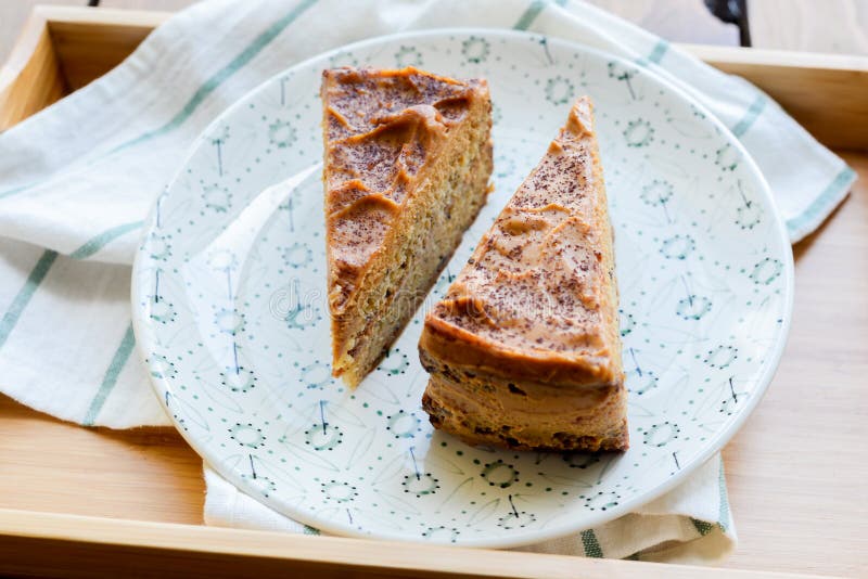 Two Slices of Cake on a Plate Stock Photo - Image of confectionery ...