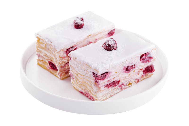 Two Slices Cake of Puff Pastry with Sour Cream Stock Photo - Image of ...