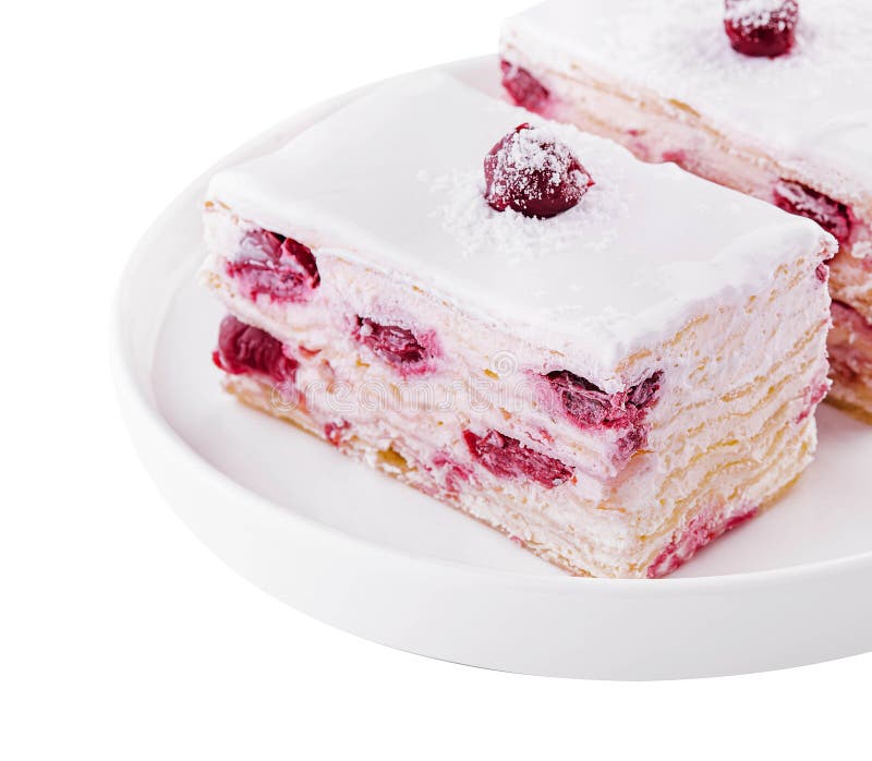 Two Slices Cake of Puff Pastry with Sour Cream Stock Image - Image of ...