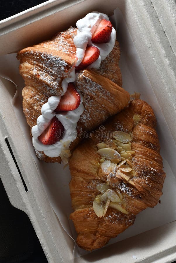 Two Slices of Croissant Bread in a Paper Box Stock Image - Image of ...