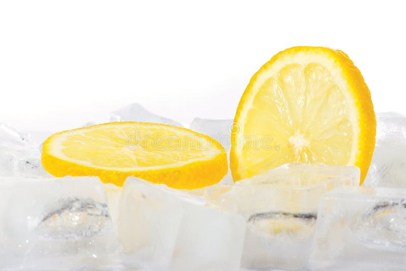 Two Slices of Fresh Lemon on Ice Cubes Stock Photo - Image of icecube ...