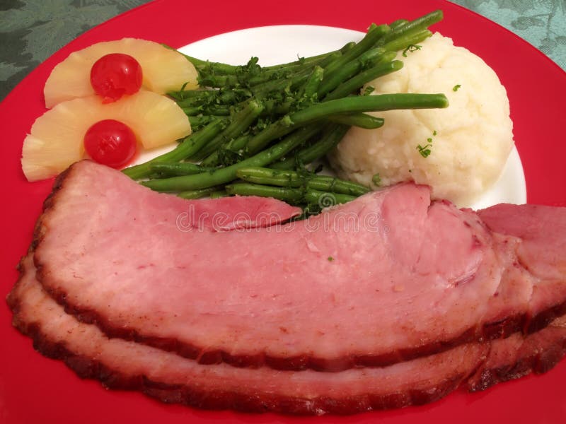Two Slices of Ham for Christmas Dinner Stock Image - Image of mashed ...