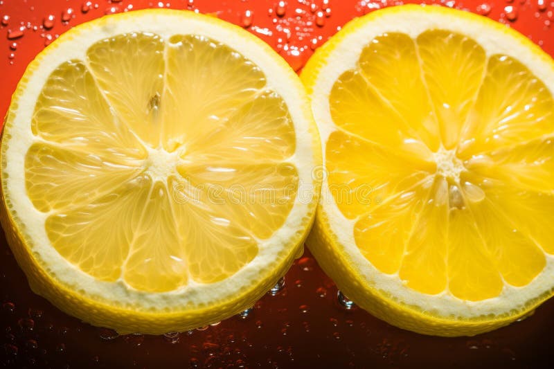 Two Slices of Lemon on a Red Background Stock Illustration ...
