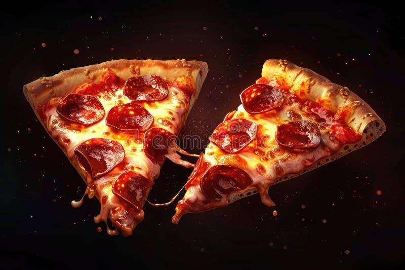 Two Slices of Pepperoni Pizza on a Black Surface Stock Photo - Image of ...