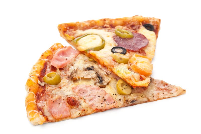Two Slices of Pizza Isolated Stock Image - Image of peppers, meat: 39153587