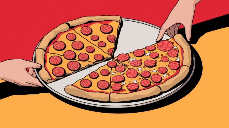 Two Slices of Pizza are on a Tray Stock Illustration - Illustration of ...
