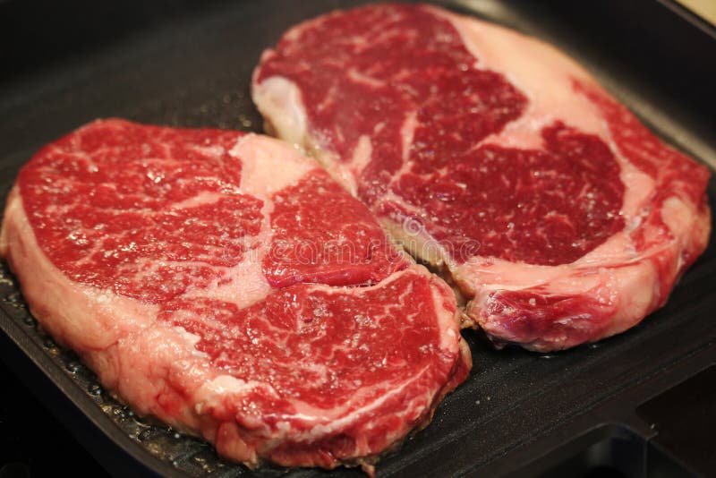 Raw Steaks Cooked on the Pan Stock Image - Image of dinner, gourmet ...