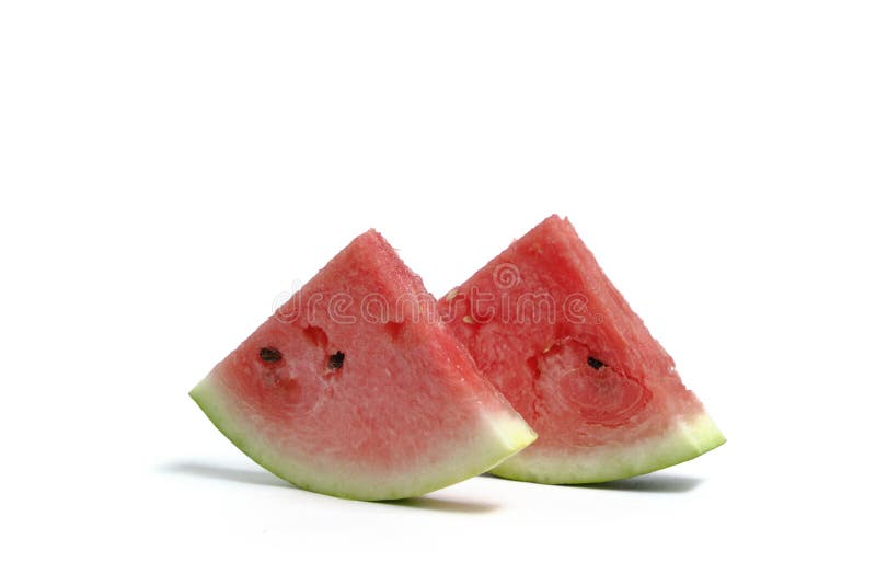 Two Slices Ripe Red Watermelon White Background Stock Photo - Image of ...