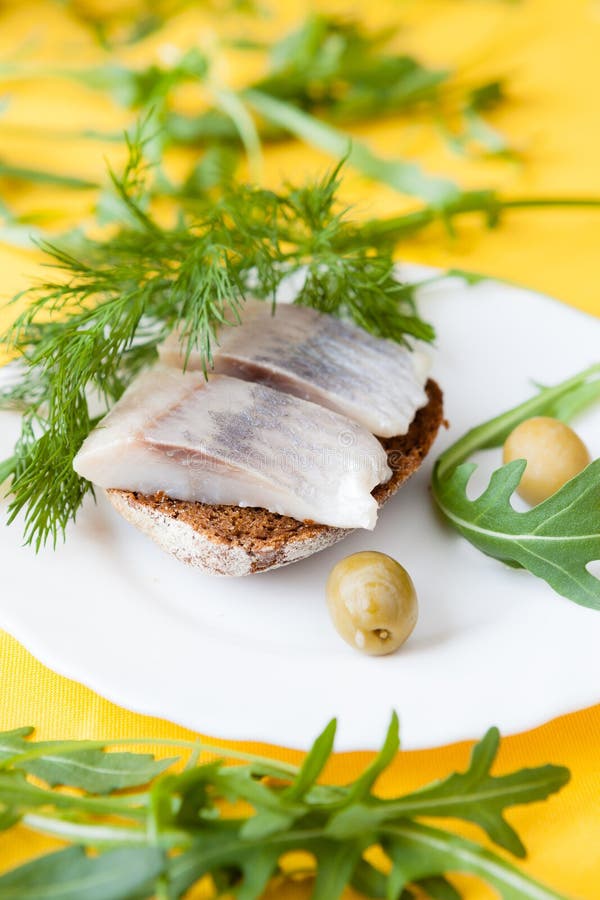 Two Slices of Salty Herring on Rye Bread Stock Photo - Image of dish ...