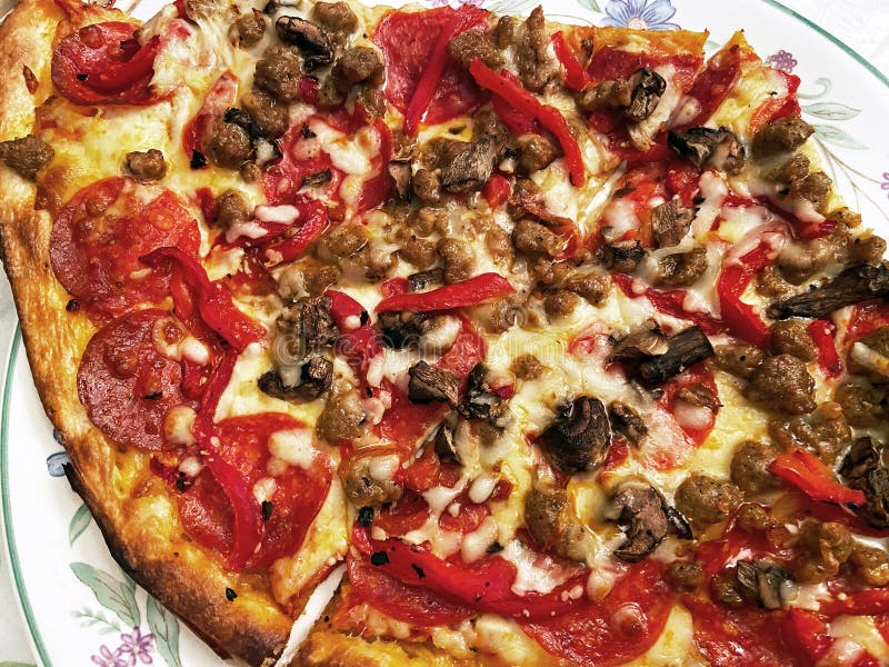 Two Slices of Supreme Pizza for Dinner Stock Image - Image of dinner ...