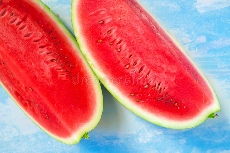 Two Slices of Sweet Watermelon, Top View Stock Image - Image of slice ...