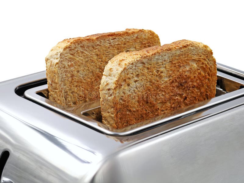 Two Slices of Toasted Wholemeal Bread in Silver Toaster Isolated on ...