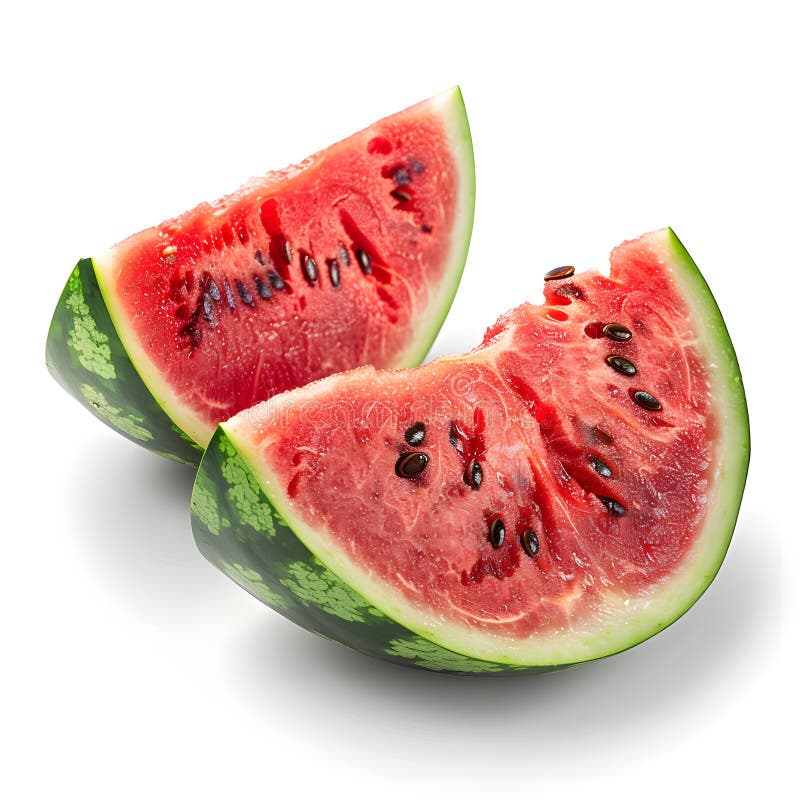 Two Slices of Watermelon, a Natural Fruit, on a White Rectangular ...
