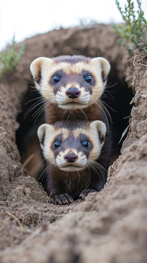 Two Small Animals Peeking Out of a Hole in a Tree Trunk in a Natural ...