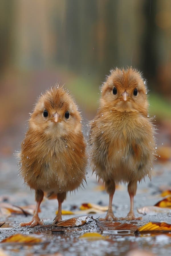 Two Small Birds Standing on a Wet Sidewalk in the Rain, AI Stock Image ...