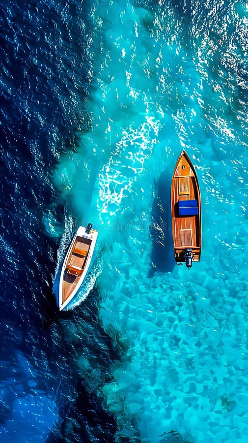 Two Small Boats Floating in the Middle of the Ocean Stock Photo - Image ...