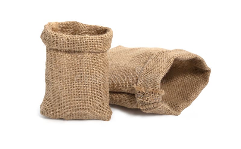 Two Small Brown Empty Sack Bag, Small Isolated on White Background ...