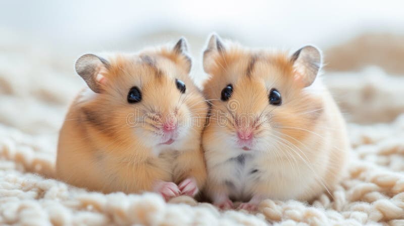 Two Small Brown and White Hamsters Sitting on a Blanket, AI Stock Photo ...