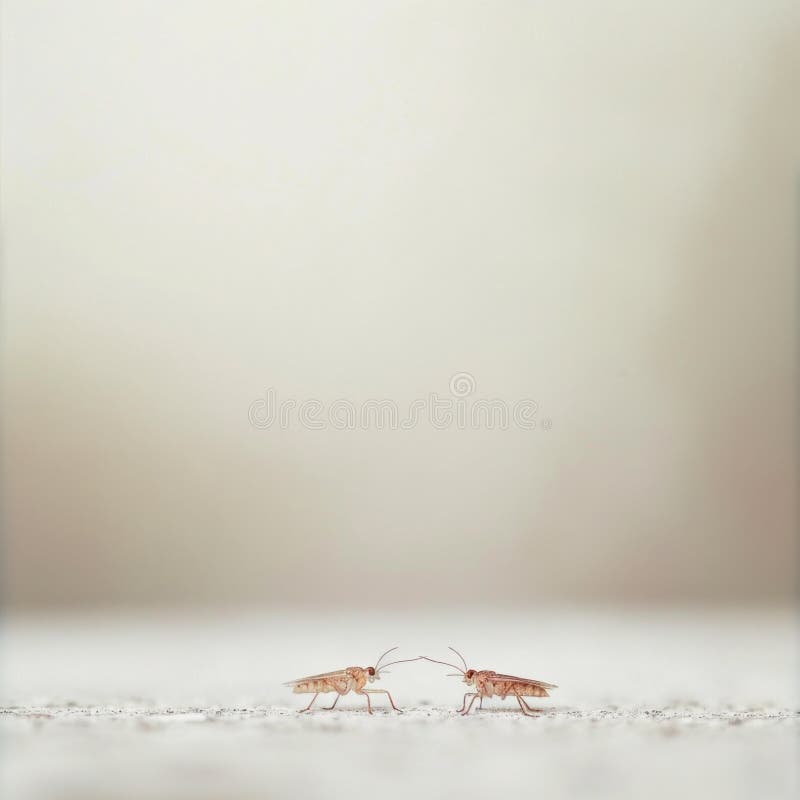 Two Small Bugs are Standing Next To Each Other on a White Surface, AI ...