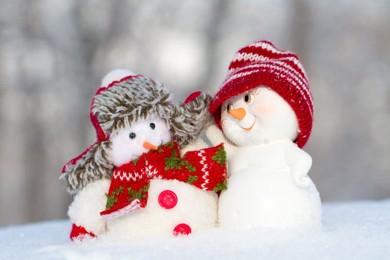 Two small cheerful snowman stock photo. Image of december - 63482684