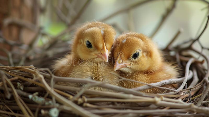 Two Small Chickens are Sitting in a Nest Stock Image - Image of bird ...