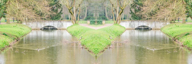 Two Small Concrete Bridge Over a Moat Stock Photo - Image of biotope ...