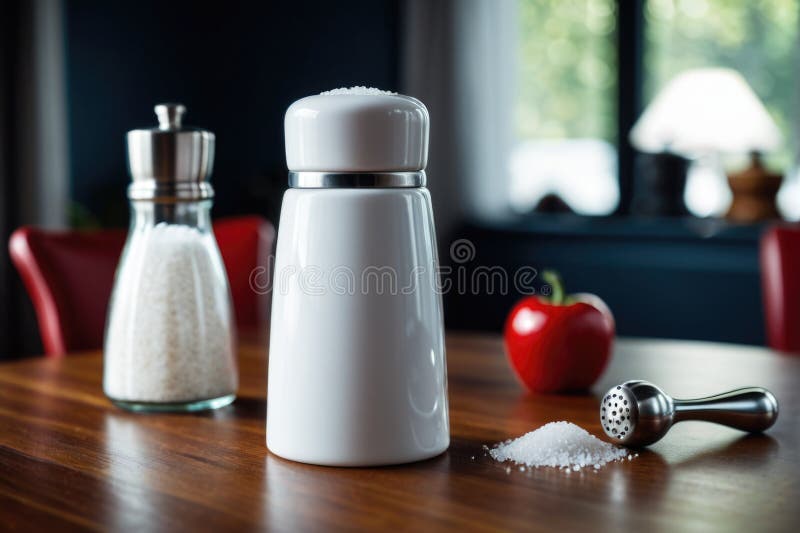 Two Small Containers Filled with Salt and Pepper Sit on a Table, Ready ...