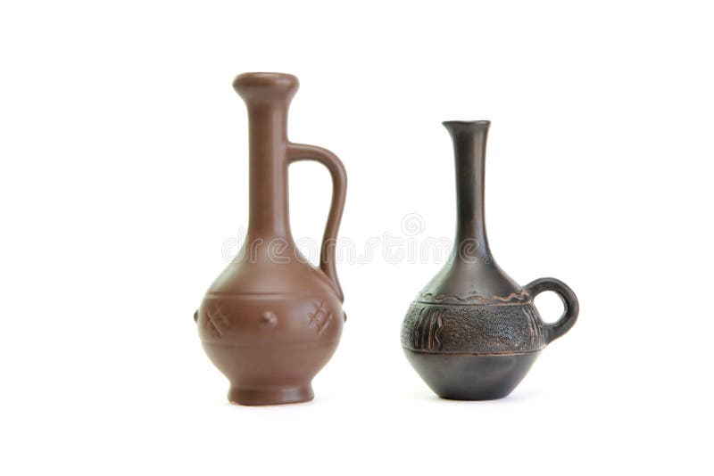 Two Small Elegant Jugs Isolated Stock Photo - Image of metal, neck ...