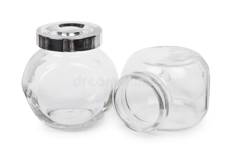 Two Small Empty Glass Jars Isolated Stock Image - Image of close, clean ...