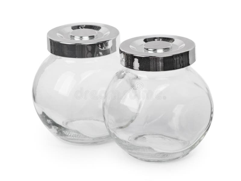Two Small Empty Glass Jars Isolated Stock Photo - Image of small, macro ...