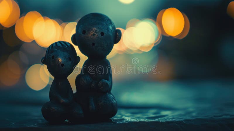 Two Small Figurines of Monkeys Sitting on a Table, AI Stock Image ...