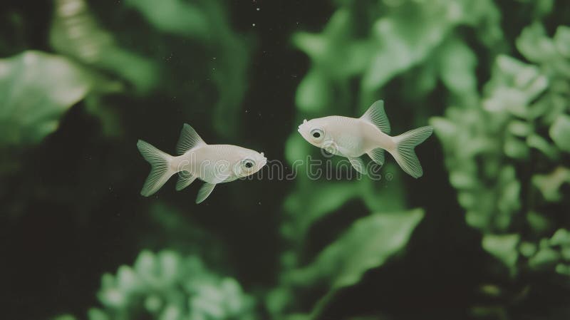 Two Small Fish Underwater Vibrant Green Aquatic Environment Stock ...
