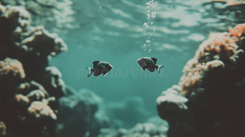 Two Small Fish Underwater Vibrant Green Aquatic Environment Stock ...