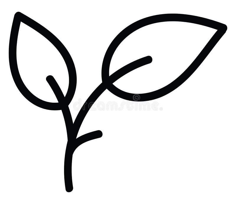 Two Small Leafs on a Black Branch, Icon Stock Vector - Illustration of ...