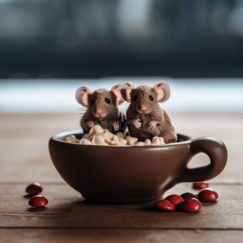 Two Small Mice Sitting in a Cup of Cereal, AI Stock Image - Image of ...