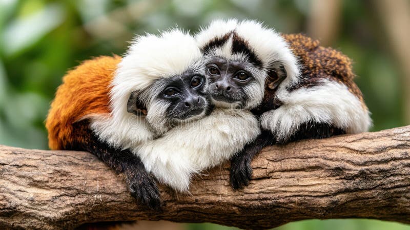 Two Small Monkeys are Sitting on a Branch Together, AI Stock Photo ...