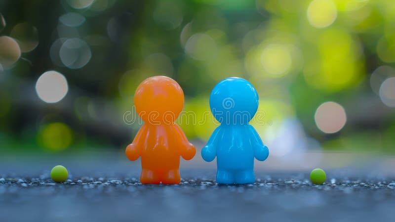 Two Small Orange and Blue Figures Standing Next To Each Other, AI Stock ...