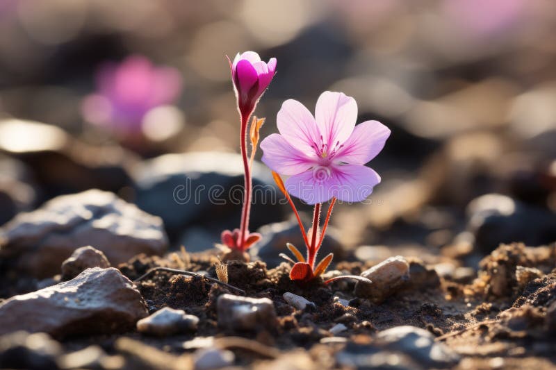 Two Small Pink Flowers are Growing Out of the Ground Stock Illustration ...