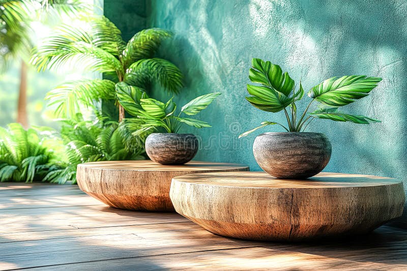 Two Small Planters with Plants in Them Sit on a Wooden Table Stock ...