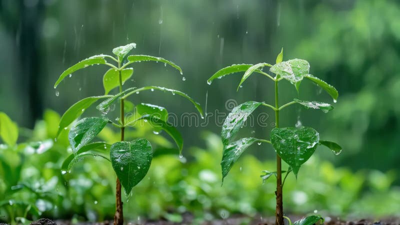 Two Small Plants are Covered in Raindrops Stock Footage - Video of ...